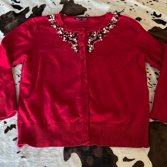 Cable & Gauge | Sweaters | Red Rhinestone Encrusted Cardigan Sweater M ...